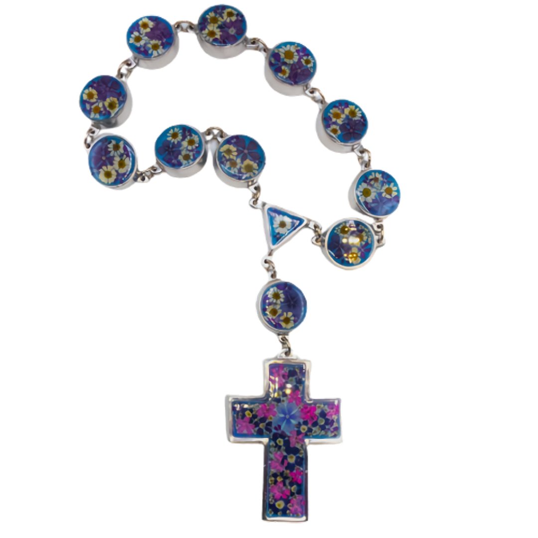 Large Rosary | Handmade with pewter and flowers – Guadalupe Gifts