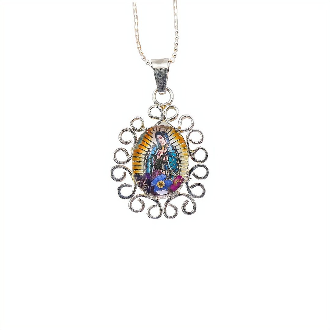 Guadalupe Baroque Pendant w/ Pressed Flowers | Handmade – Guadalupe Gifts