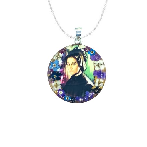St Elizabeth Ann Seton Large Round Pendant w/ Pressed Flowers ...